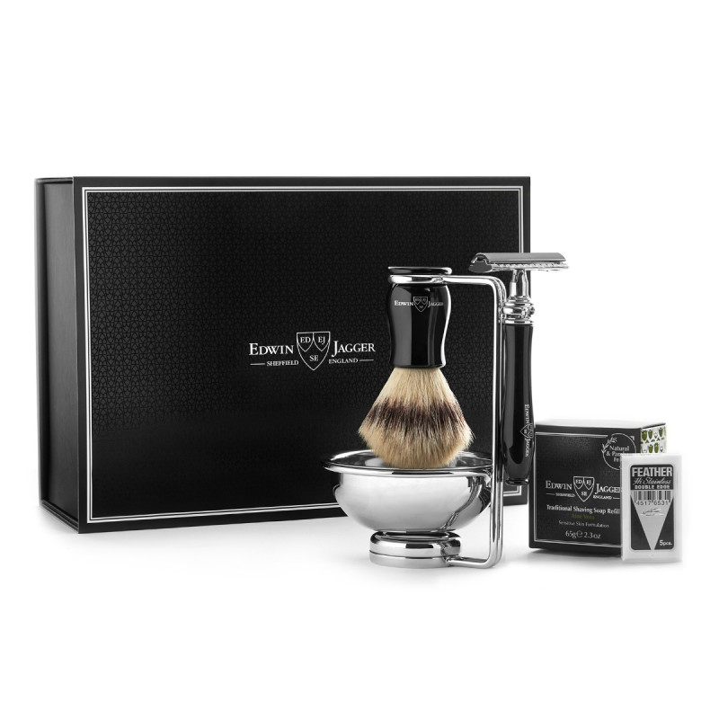 Edwin Jagger 4pc Chatsworth Imitation Ebony DE Gift Set (Synthetic ...