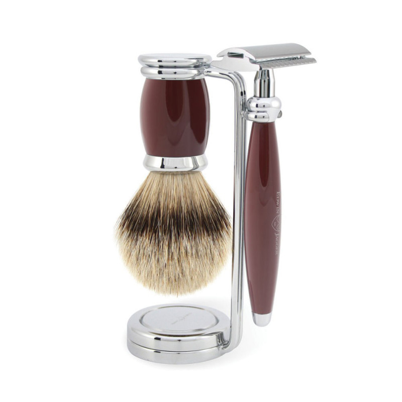 Edwin Jagger Bulbous Double Edge Safety Razor Shaving Set – Red, 3-Piece