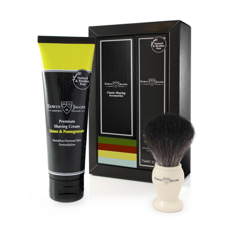 Edwin Jagger Imitation Ivory Synthetic Brush Gift Set (Limes & Pomegranate)