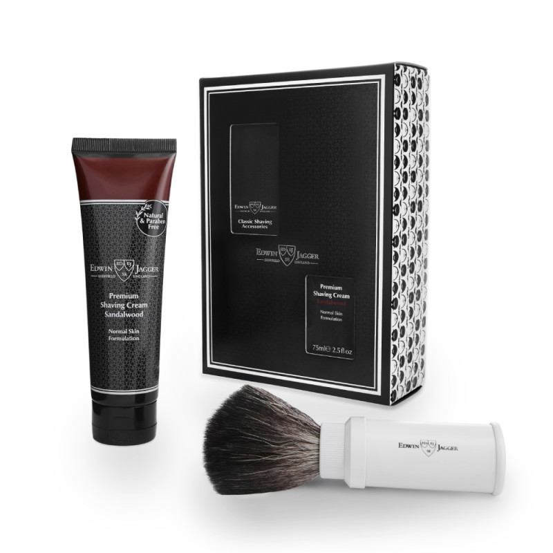 Edwin Jagger White Travel Shaving Brush Gift Set (Sandalwood)