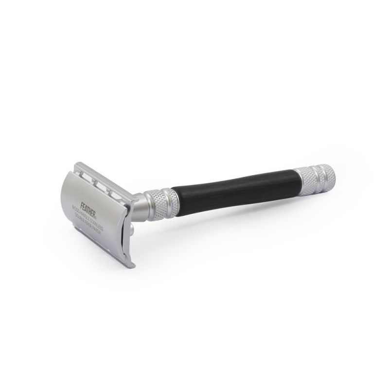 Feather WS-D2S Wood Handle Stainless Steel DE Razor & Stand