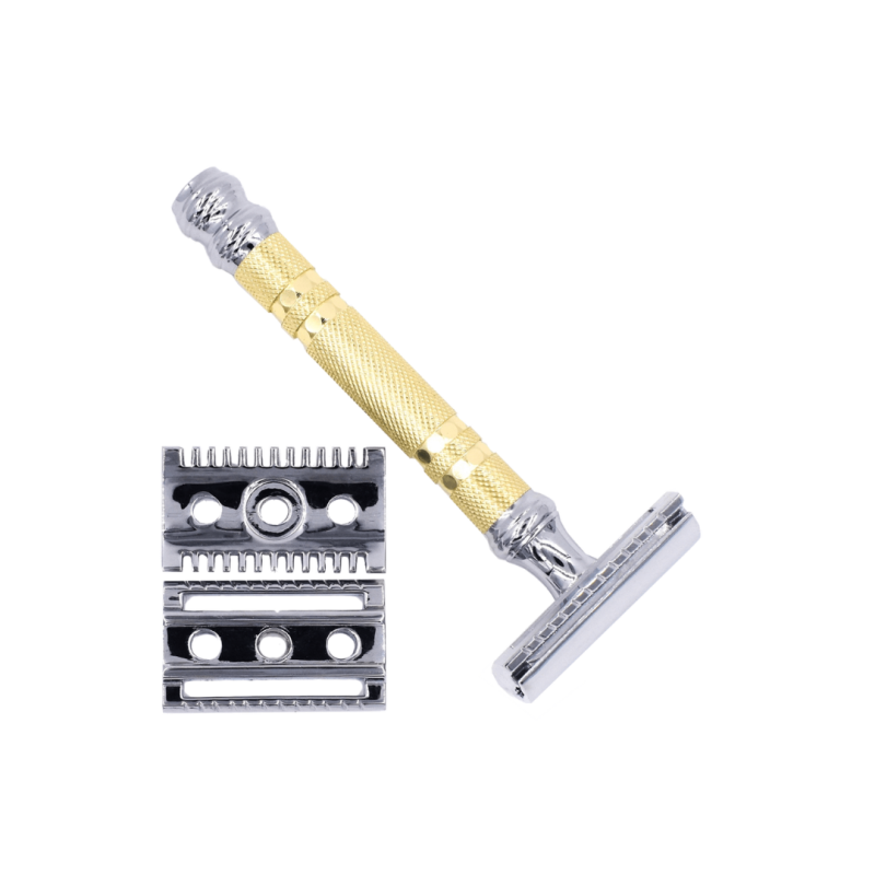 Parker 69CR Brass & Chrome Handle Convertible Dual Base Plate Safety Razor